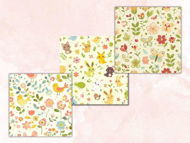Seamless Cute Spring Digital Paper, Pastel Nursery Seamless Pattern ...