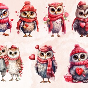 40 PNG Watercolor Valentine's Day Owls Clipart, Lovely Valentines Day ...