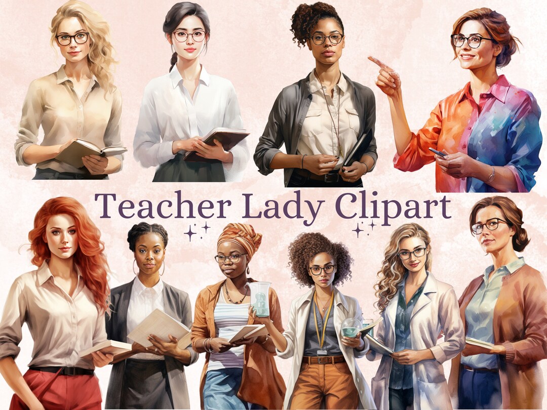 50 PNG Watercolor Teacher Lady Clipart, Teacher's Day Illustrations ...