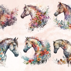 19 PNG Watercolor Floral Horse Clipart, Horse With Flowers PNG Bundle ...