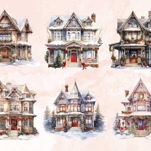 27 PNG Watercolor Christmas House Clipart, Merry Christmas Cottage ...