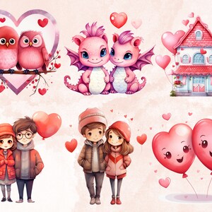 45 PNG Watercolor Cute Valentine's Day Clipart, Kawaii Valentines Day ...