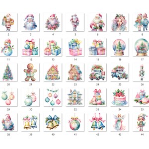 45 PNG Watercolour Pastel Christmas Bundle Clipart, Pink Blue Christmas ...