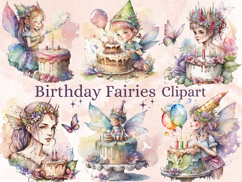 24 PNG Watercolour Birthday Fairies Clipart Floral Fairy - Etsy