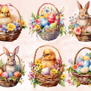 30 PNG Watercolor Easter Basket Clipart, Floral Easter Tulips Basket ...
