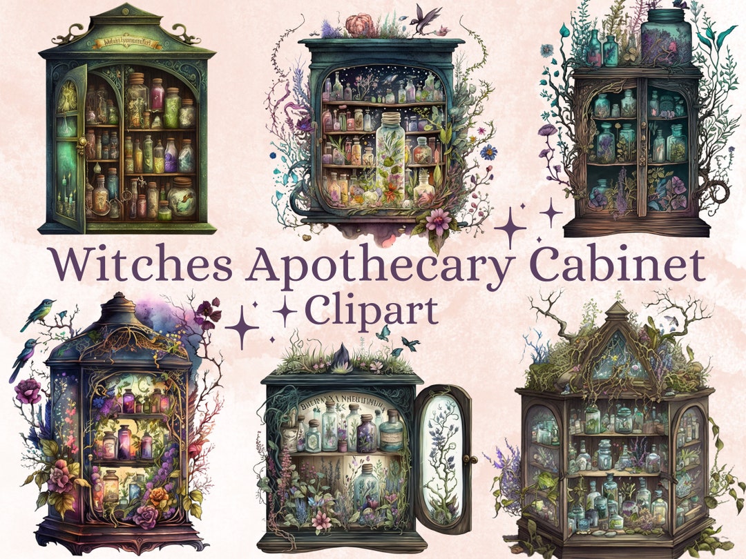 20 PNG Watercolor Witches Apothecary Cabinet Clipart, Wiccan Png, Magic ...
