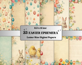 Printable Vintage Easter Digital Paper, Retro Spring Ephemera Collage ...