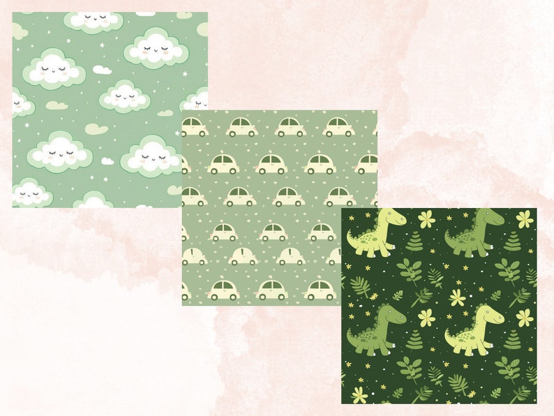 Seamless Green Baby Pattern Paper, Green Baby Nursery Ephemera ...