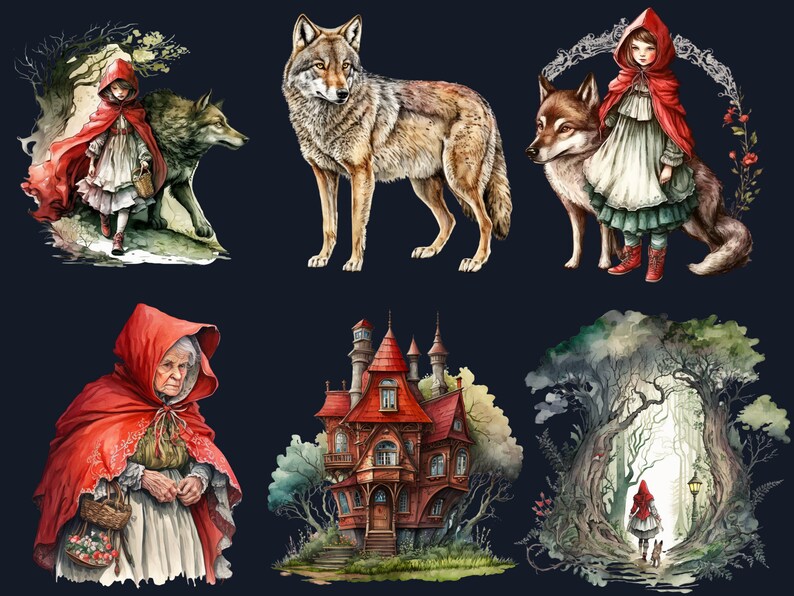 30 PNG Watercolour Red Riding Hood Clipart, Little Red Riding Hood Png ...