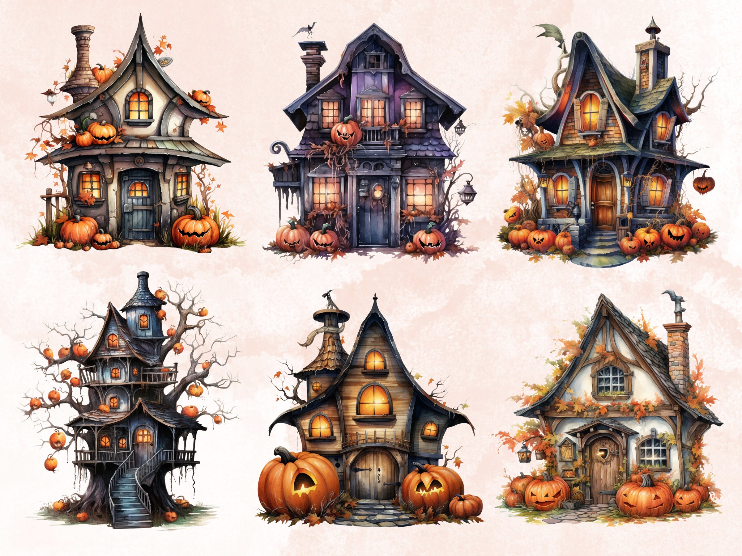 40 PNG Watercolor Halloween House Clipart, Haunted Mansion ...