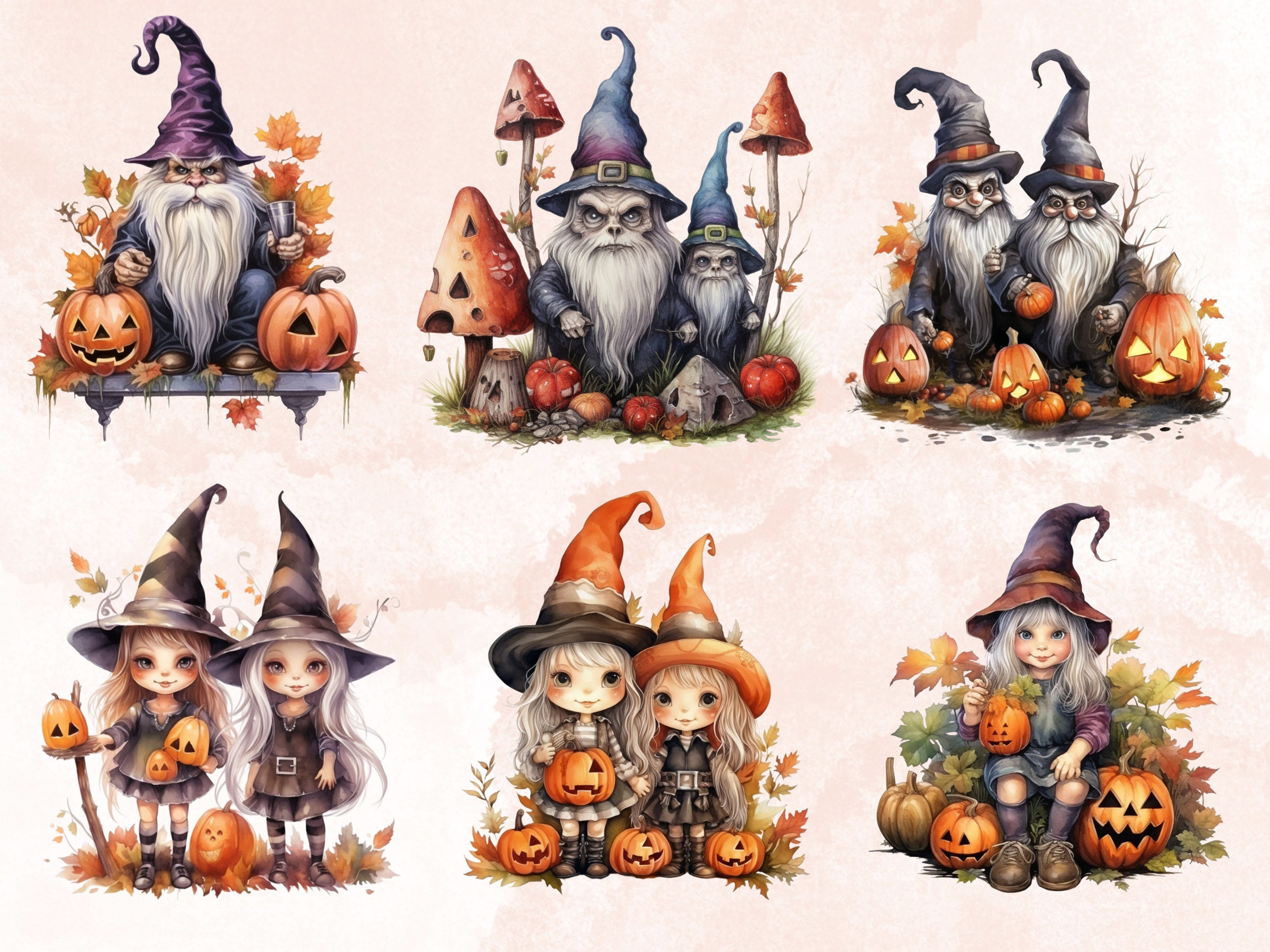50 PNG Watercolor Halloween Gnomes Clipart, Cute Halloween ...