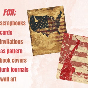 Vintage Patriotic America Digital Paper, 4th of July Americana Ephemera ...