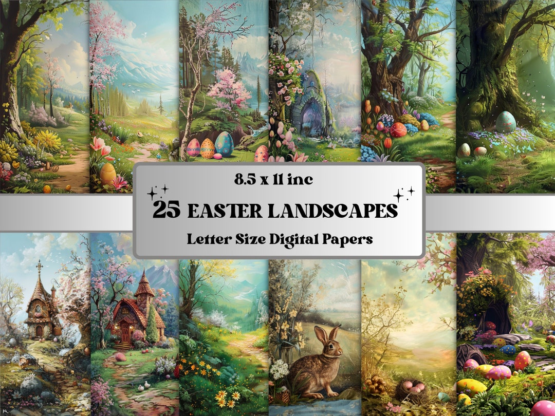 Printable Easter Landscapes Digital Paper, Easter Scenes Ephemera ...