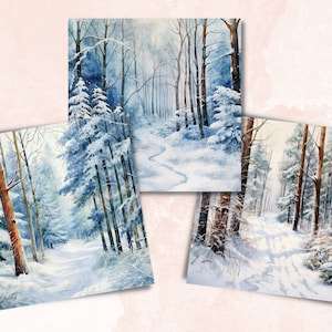 Printable Winter Woodland Landscape Digital Paper, Winter Wonderland ...