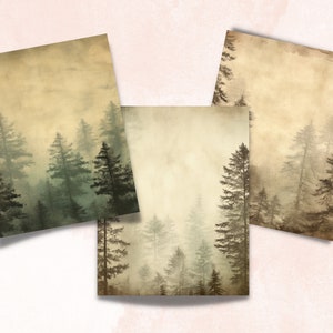 Printable Vintage Forest Digital Paper, Enchanted Forest Tree Ephemera ...
