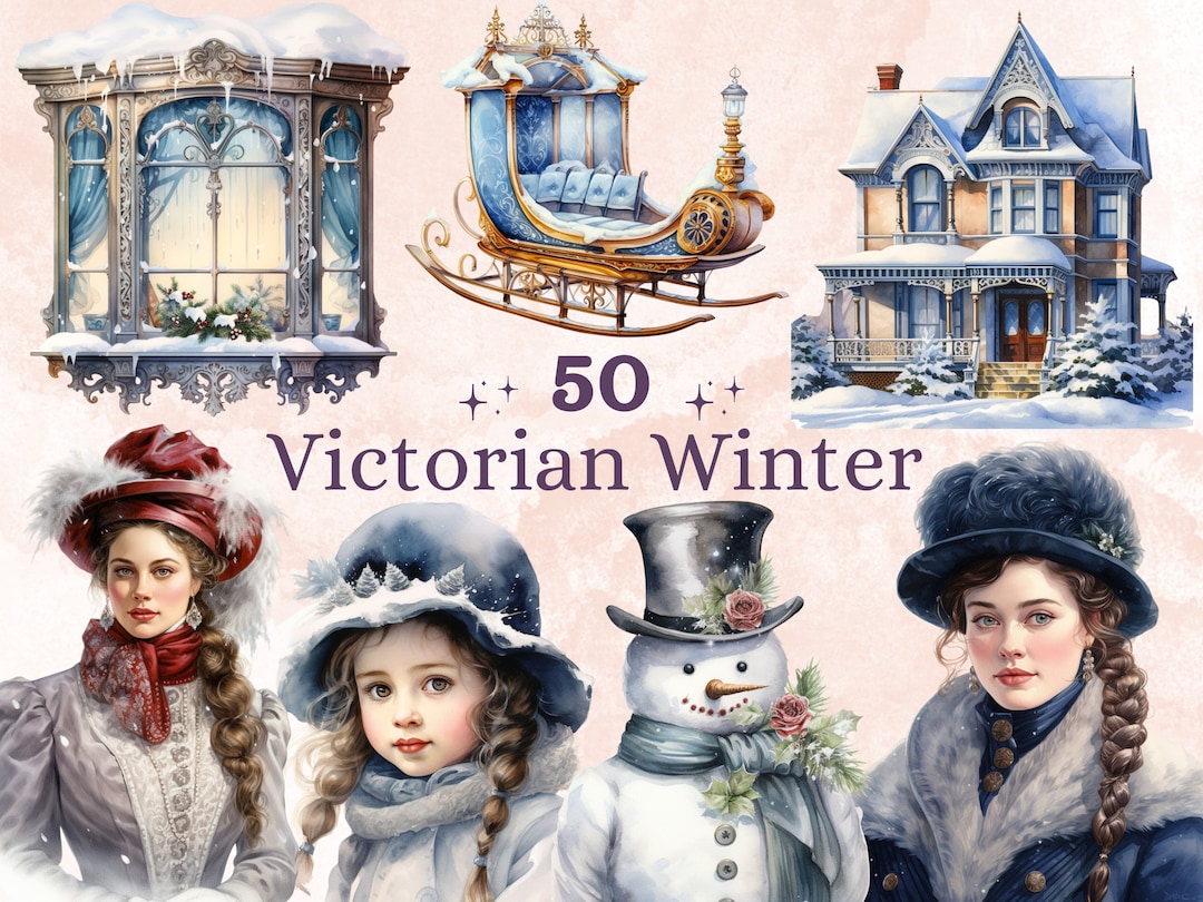 50 PNG Watercolor Victorian Winter Clipart, Vintage Winter ...