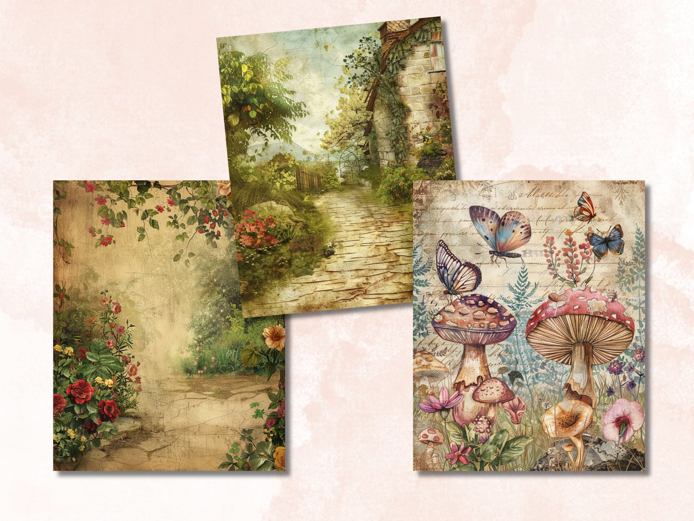 Printable Spring Secret Garden Digital Paper, Floral Garden Collage ...