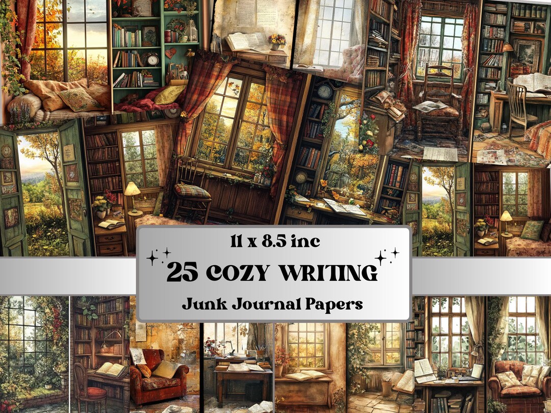 Cozy Writting Corner Junk Journal Kit, Cozy Writting Scenes Pages ...