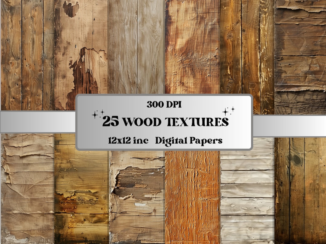 Wood Textures Digital Paper Pack, Distressed Natural Wood Background ...