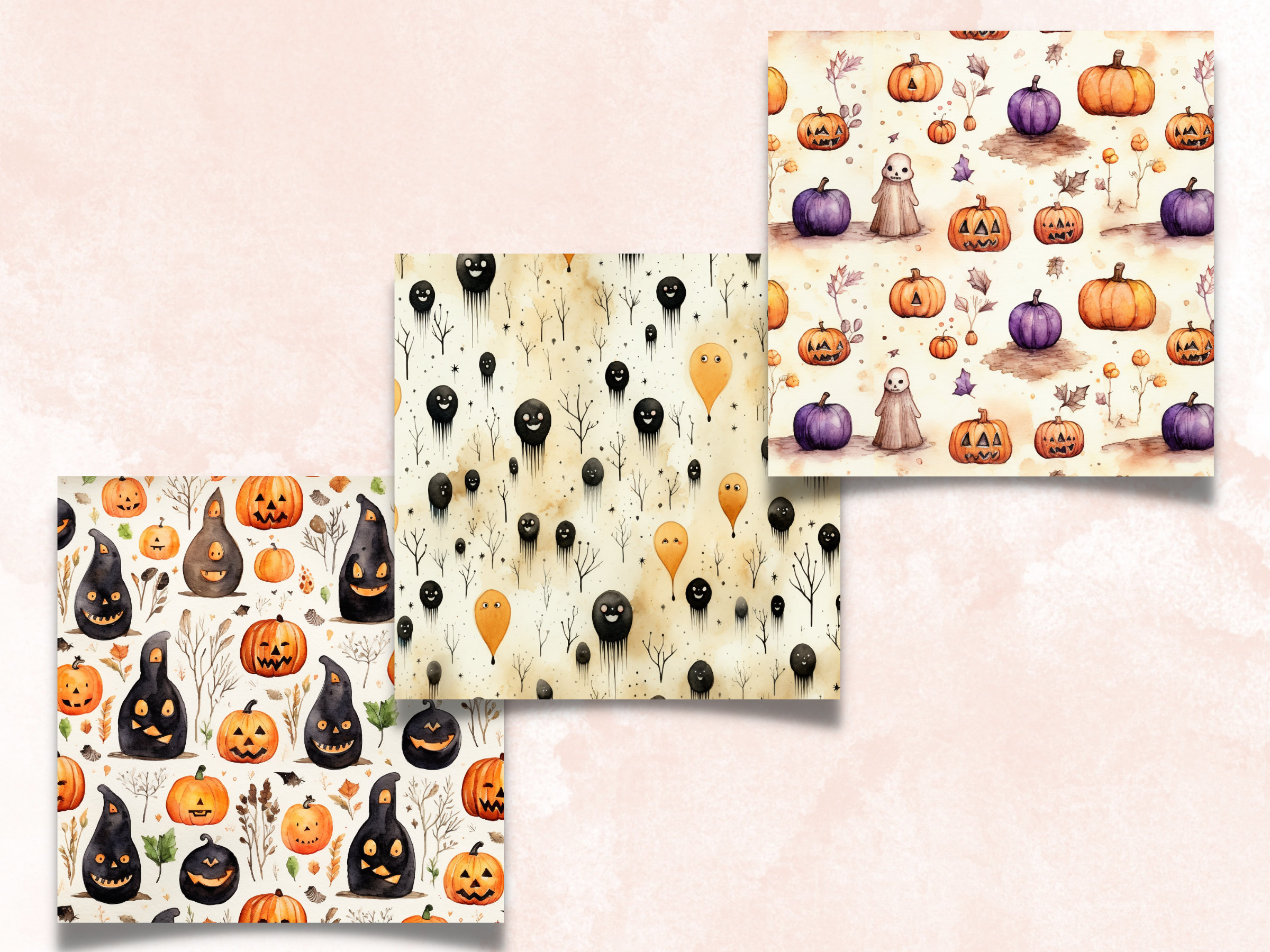 Printable Watercolor Halloween Digital Paper, Halloween Ephemera ...