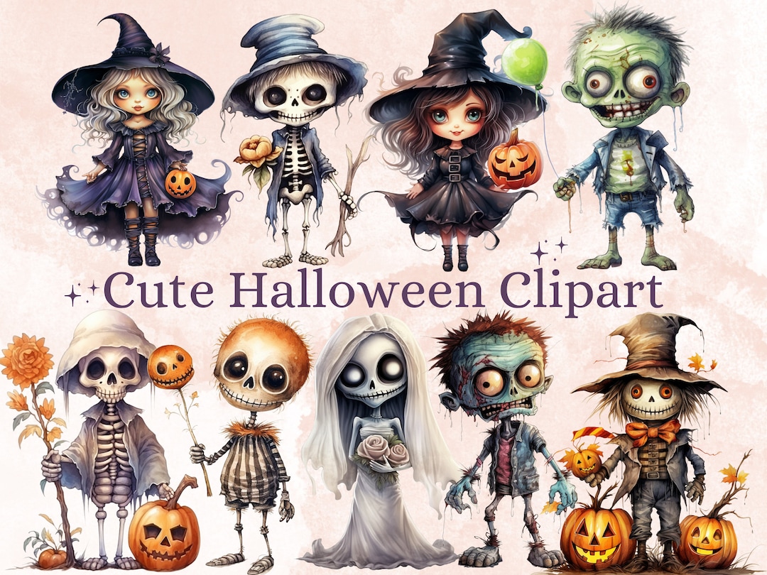 50 PNG Watercolor Cute Halloween Bundle Clipart, Kawaii Halloween ...