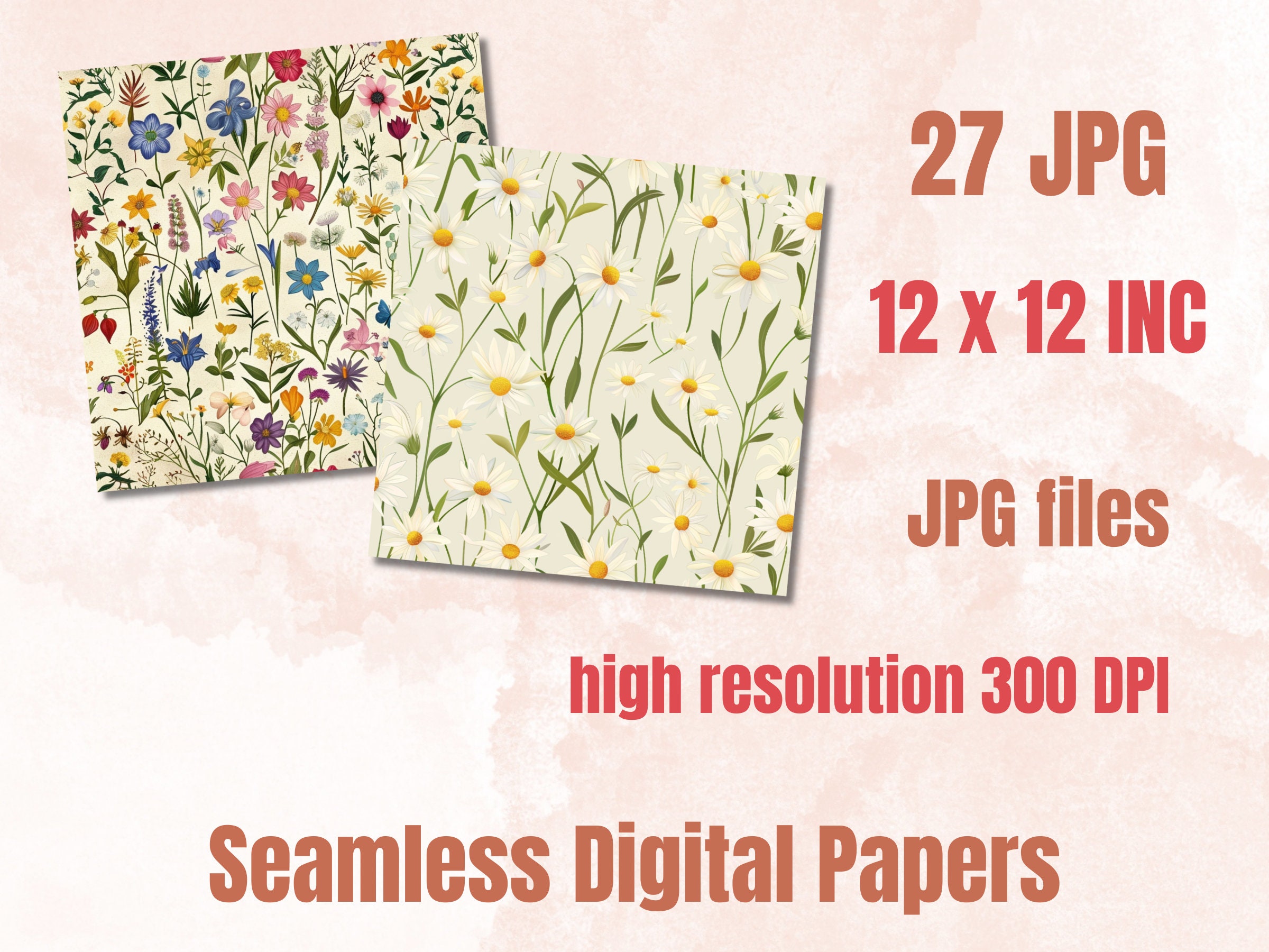 Seamless Spring Flowers Digital Paper, Spring Floral Seamless Pattern ...