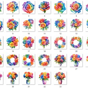 33 PNG Watercolor Rainbow Roses Clipart Bundle, Colorful Rose PNG Clip ...