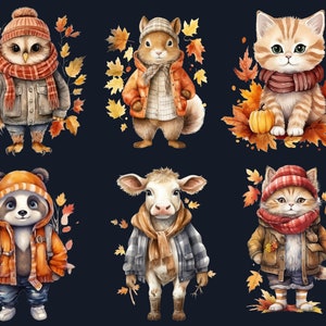 55 PNG Watercolor Fall Animals Bundle Clipart, Cute Autumn Animal ...