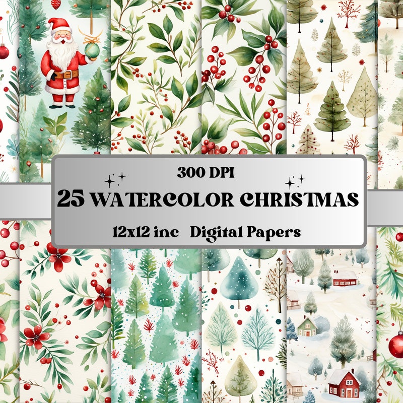 Watercolor Christmas Digital Paper - Etsy