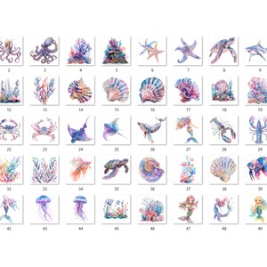 50 PNG Watercolor Pastel Under the Sea Clipart, Cute Ocean Nursery Clip ...