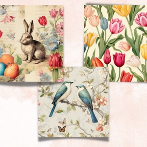 Printable Spring Easter Digital Paper, Floral Ephemera Collage, Easter ...