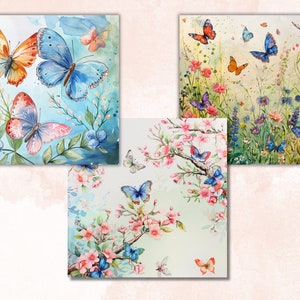 Watercolor Spring Butterflies Digital Paper, Floral Butterfly Junk ...