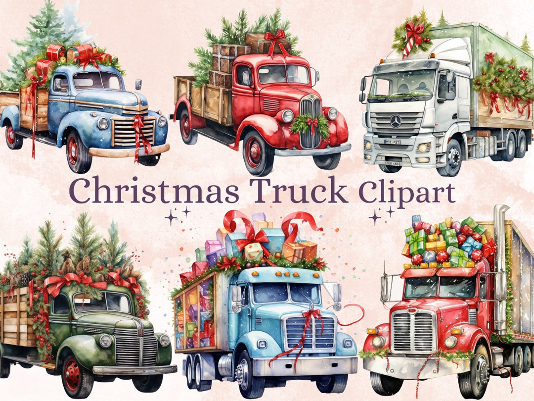 22 PNG Watercolor Christmas Truck Clipart, Merry Christmas Tree Truck ...