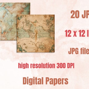 Pastel Old Maps Textures Digital Paper, Antique Map Junk Journal Pages ...