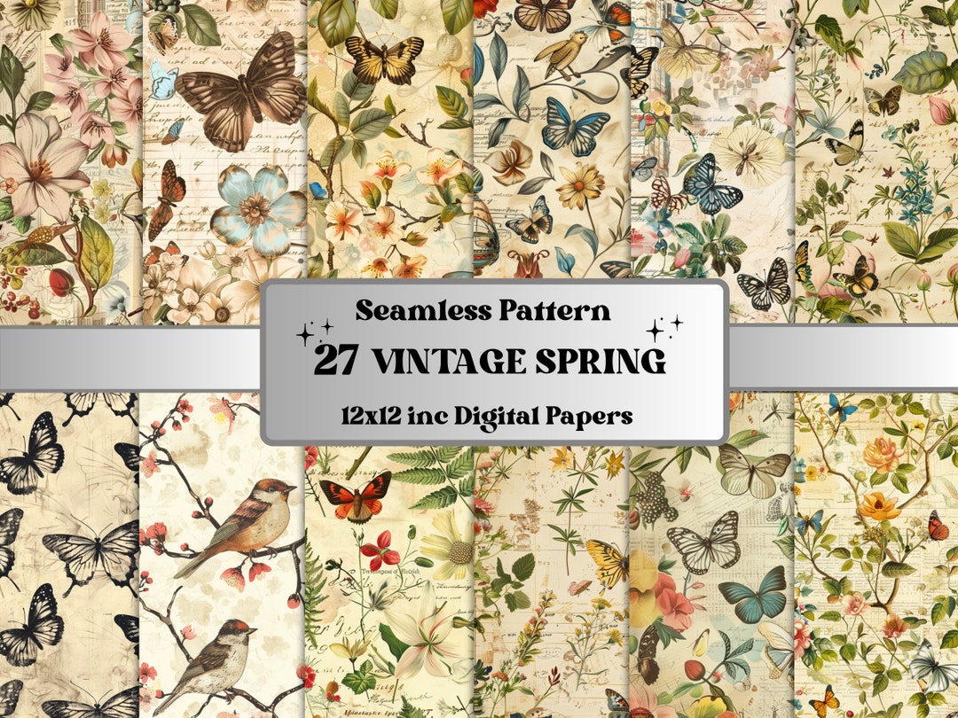 Seamless Vintage Spring Digital Paper, Spring Ephemera Seamless Pattern, Tiny Flowers Background ...