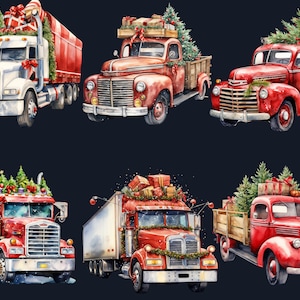 22 PNG Watercolor Christmas Truck Clipart, Merry Christmas Tree Truck ...