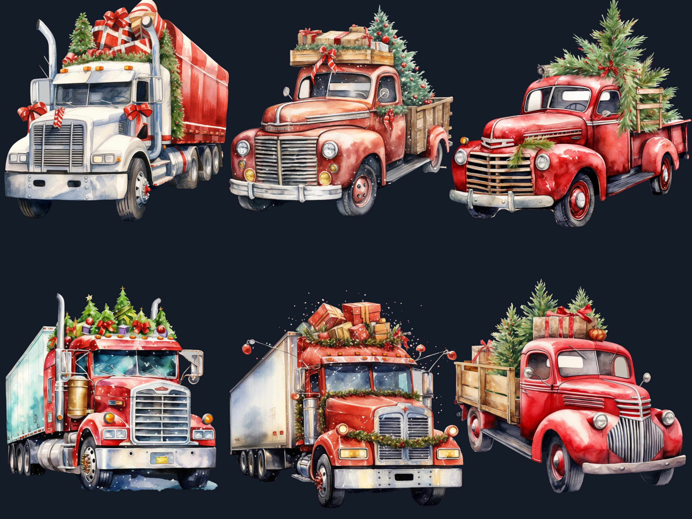 22 PNG Watercolor Christmas Truck Clipart, Merry Christmas Tree Truck ...