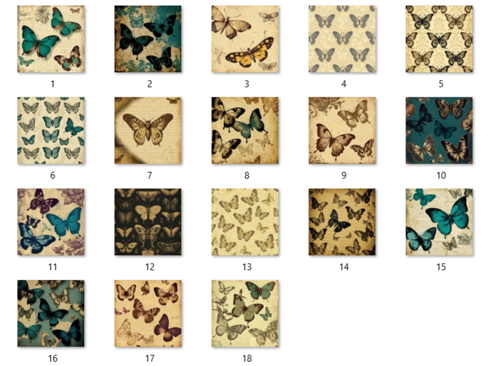 Vintage Butterflies Digital Paper, Summer Spring Butterfly Scrapbook ...