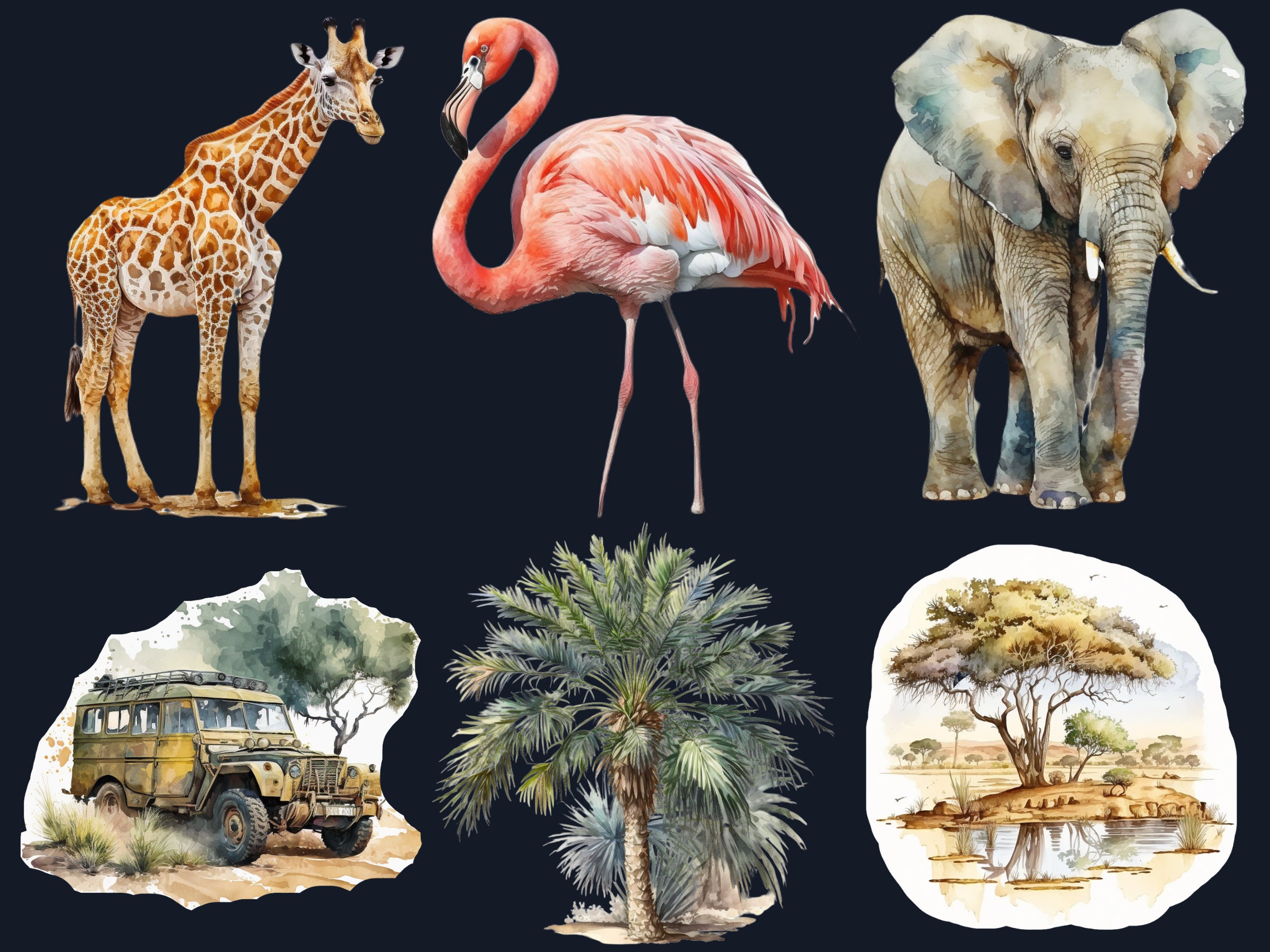 33 PNG Watercolour Safari Animals Clipart Bundle, Jungle Safari PNG ...