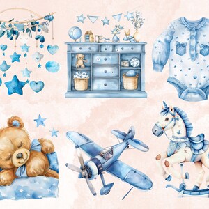 60 PNG Watercolor Baby Boy Newborn Clipart, Baby Shower for a Boy ...