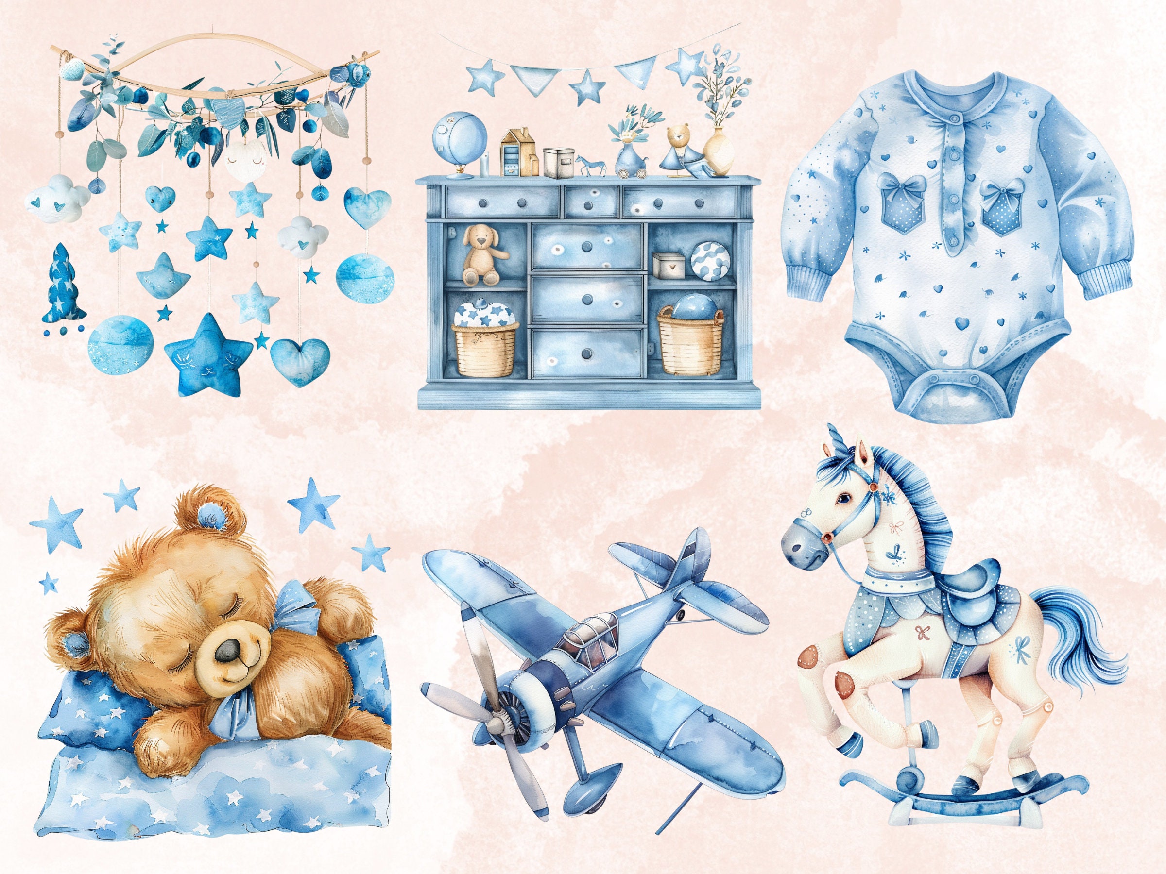 60 PNG Watercolor Baby Boy Newborn Clipart, Baby Shower for a Boy ...