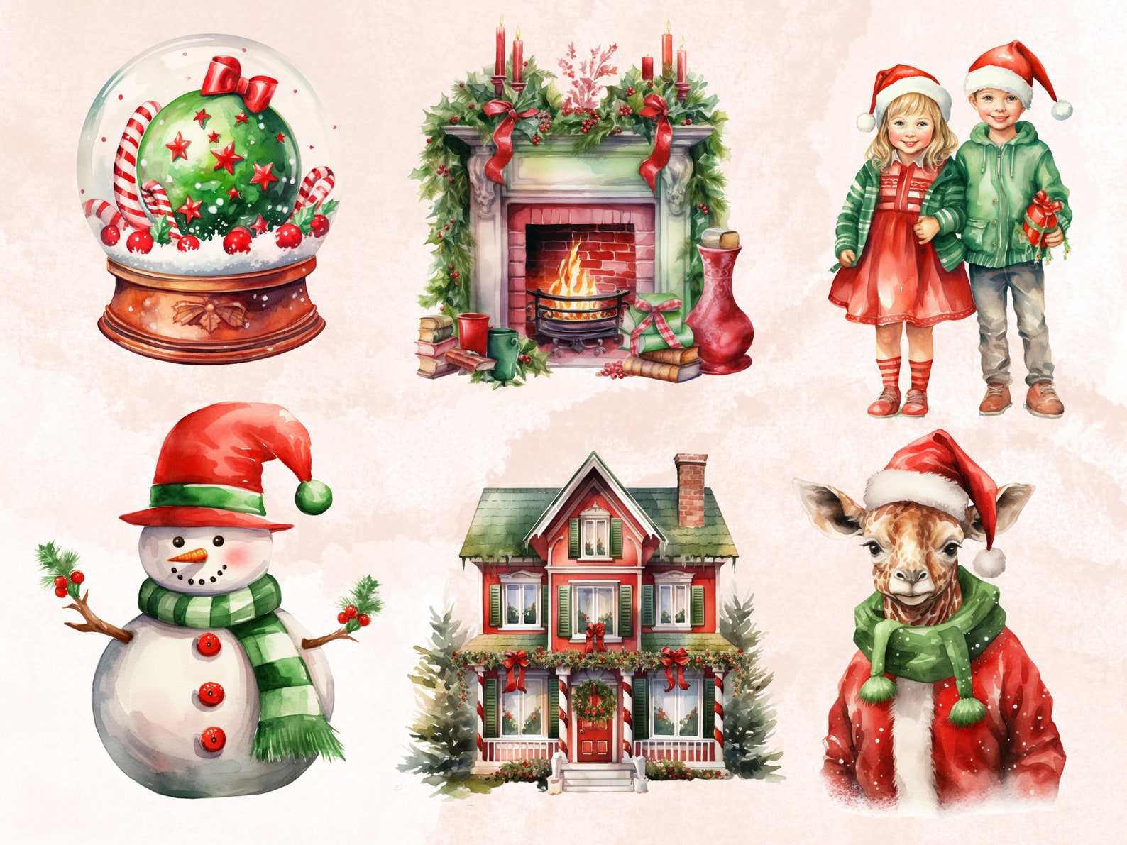 45 PNG Watercolour Red Green Christmas Clipart, Classic Christmas ...