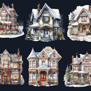 27 PNG Watercolor Christmas House Clipart, Merry Christmas Cottage ...
