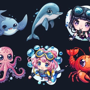 30 PNG Watercolor Kawaii Under the Sea Clipart, Cute Ocean Nursery Clip ...