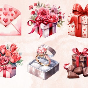 45 PNG Watercolor Valentine's Day Gifts Clipart, Floral Valentines Day ...
