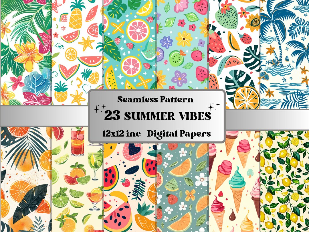 Seamless Summer Digital Paper, Tropical Floral Seamless Pattern, Summer ...