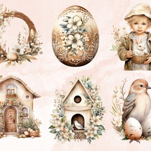 55 PNG Watercolor Boho Easter Bundle Clipart, Bohemian Easter Egg ...