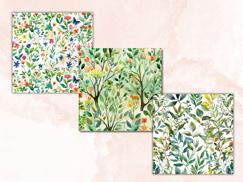 Seamless Watercolor Spring Digital Paper, Spring Botanical Seamless ...