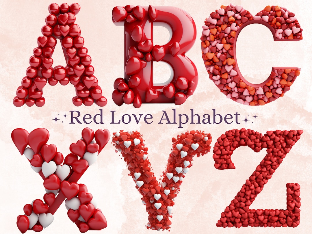 26 PNG Watercolour Red Valentine's Day Alphabet Clipart, Love Letters ...