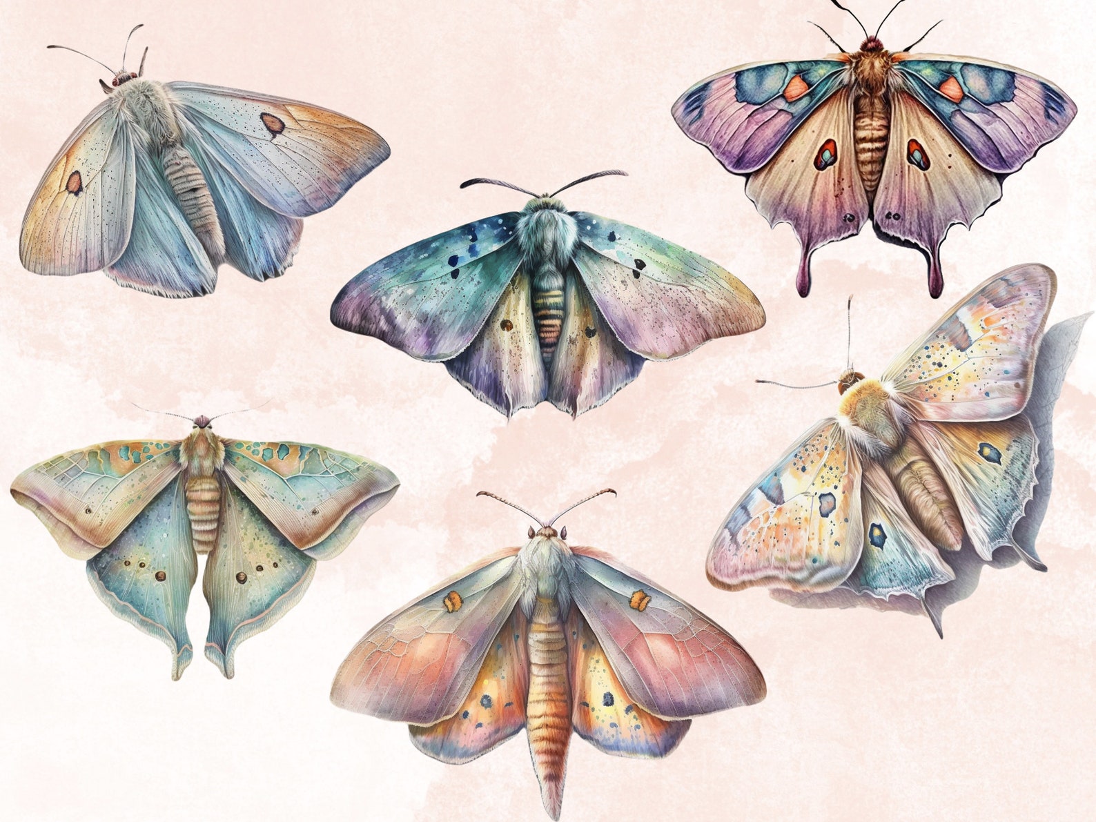 18 PNG Watercolour Pastel Moths Clipart, Moth Clip Art, Pastel ...